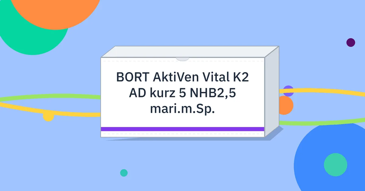 Symbolbild: Packung mit der Aufschrift BORT AktiVen Vital K2 AD kurz 5 NHB2,5 mari.m.Sp. (PZN 17499529) – Verfügbarkeit und Bezug in Apotheken in Frankfurt am Main