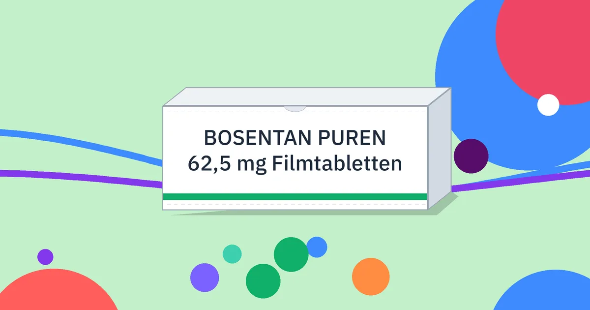 Symbolbild: Packung mit der Aufschrift BOSENTAN PUREN 62,5 mg Filmtabletten (PZN 20218014) – Verfügbarkeit und Bezug in Apotheken in Frankfurt am Main