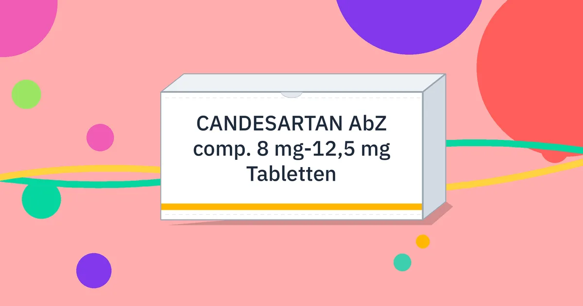 Symbolbild: Packung mit der Aufschrift CANDESARTAN AbZ comp. 8 mg-12,5 mg Tabletten (PZN 09123939) – Verfügbarkeit und Bezug in Apotheken in Frankfurt am Main