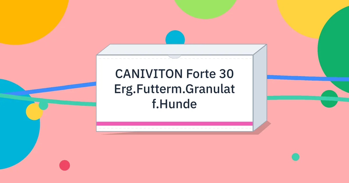 Symbolbild: Packung mit der Aufschrift CANIVITON Forte 30 Erg.Futterm.Granulat f.Hunde (PZN 16361243) – Verfügbarkeit und Bezug in Apotheken in Frankfurt am Main