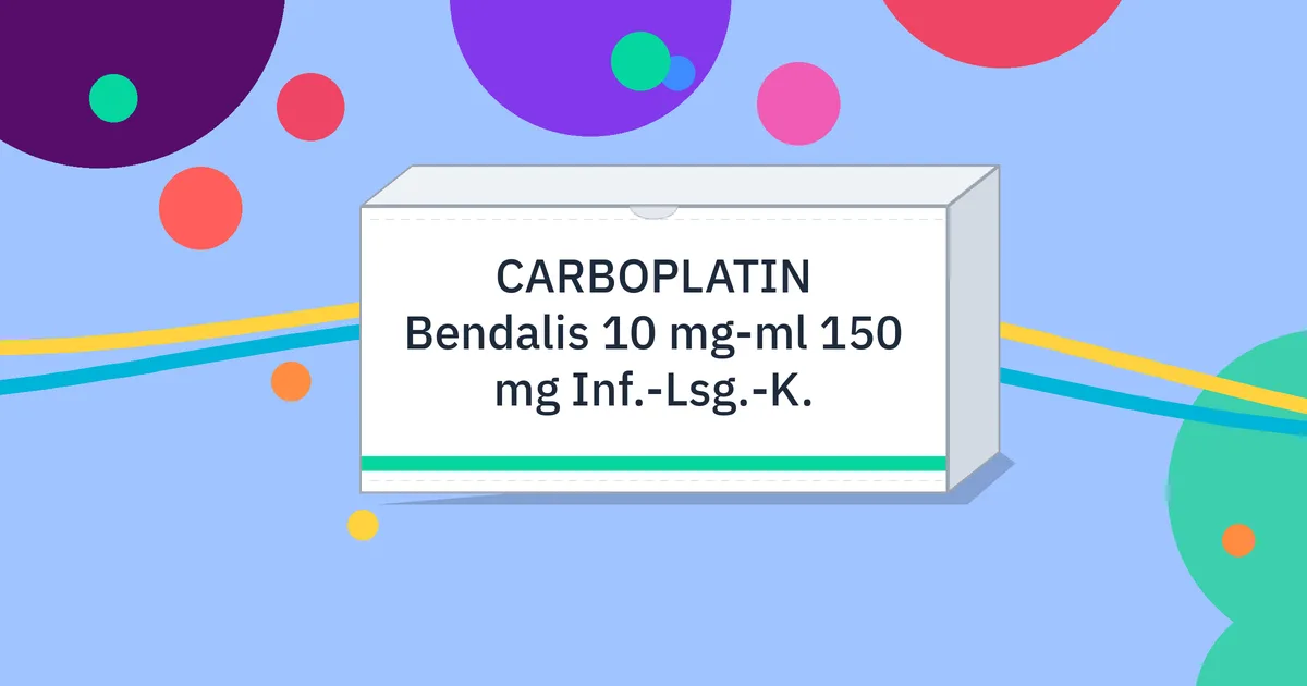 Symbolbild: Packung mit der Aufschrift CARBOPLATIN Bendalis 10 mg-ml 150 mg Inf.-Lsg.-K. (PZN 09492401) – Verfügbarkeit und Bezug in Apotheken in Frankfurt am Main