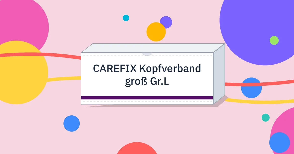 Symbolbild: Packung mit der Aufschrift CAREFIX Kopfverband groß Gr.L (PZN 17299322) – Verfügbarkeit und Bezug in Apotheken in Frankfurt am Main