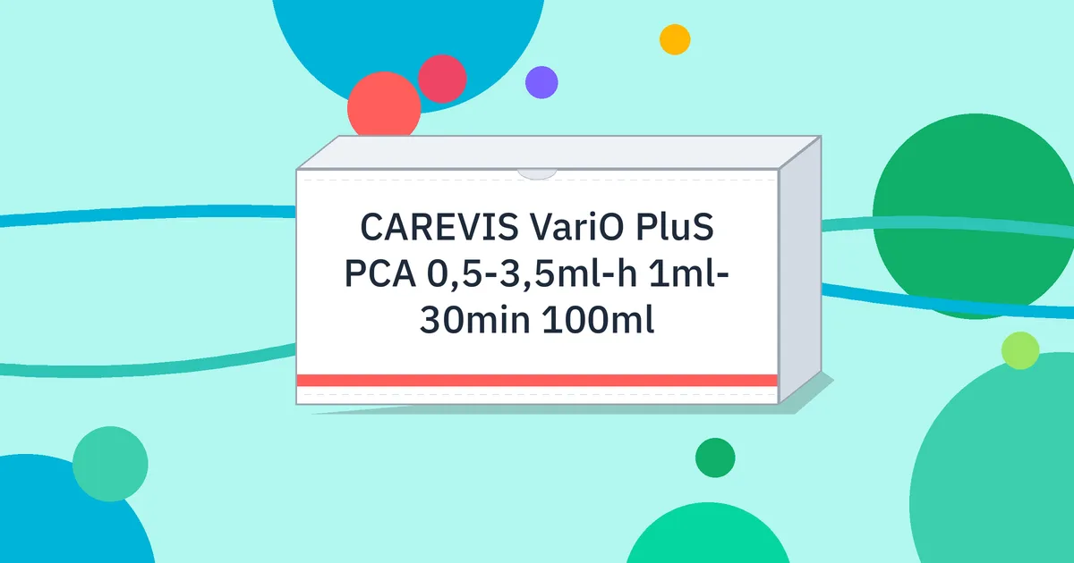 Symbolbild: Packung mit der Aufschrift CAREVIS VariO PluS PCA 0,5-3,5ml-h 1ml-30min 100ml (PZN 19117526) – Verfügbarkeit und Bezug in Apotheken in Frankfurt am Main