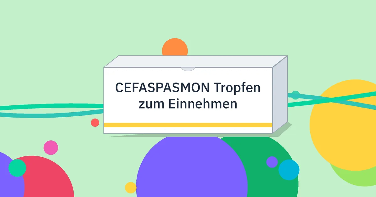 Symbolbild: Packung mit der Aufschrift CEFASPASMON Tropfen zum Einnehmen (PZN 11071664) – Verfügbarkeit und Bezug in Apotheken in Frankfurt am Main