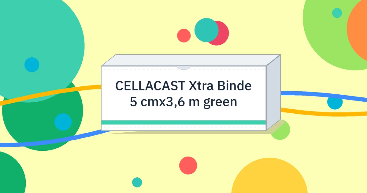 Symbolbild: Packung mit der Aufschrift CELLACAST Xtra Binde 5 cmx3,6 m green (PZN 11382039) – Verfügbarkeit und Bezug in Apotheken in Frankfurt am Main