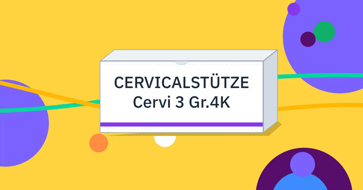Symbolbild: Packung mit der Aufschrift CERVICALSTÜTZE Cervi 3 Gr.4K (PZN 05043735) – Verfügbarkeit und Bezug in Apotheken in Frankfurt am Main