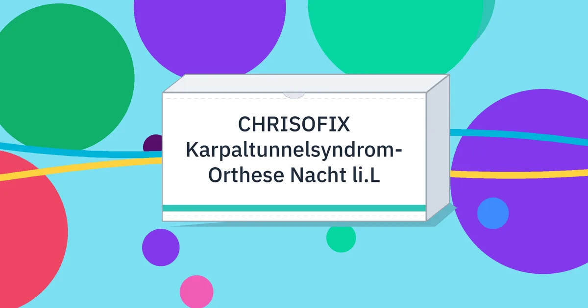 Symbolbild: Packung mit der Aufschrift CHRISOFIX Karpaltunnelsyndrom-Orthese Nacht li.L (PZN 17559728) – Verfügbarkeit und Bezug in Apotheken in Frankfurt am Main