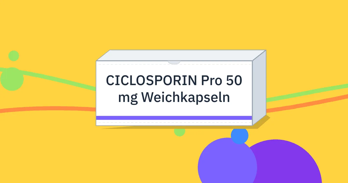 Symbolbild: Packung mit der Aufschrift CICLOSPORIN Pro 50 mg Weichkapseln (PZN 06724549) – Verfügbarkeit und Bezug in Apotheken in Frankfurt am Main