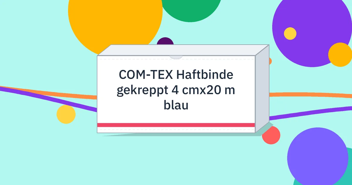 Symbolbild: Packung mit der Aufschrift COM-TEX Haftbinde gekreppt 4 cmx20 m blau (PZN 18469654) – Verfügbarkeit und Bezug in Apotheken in Frankfurt am Main