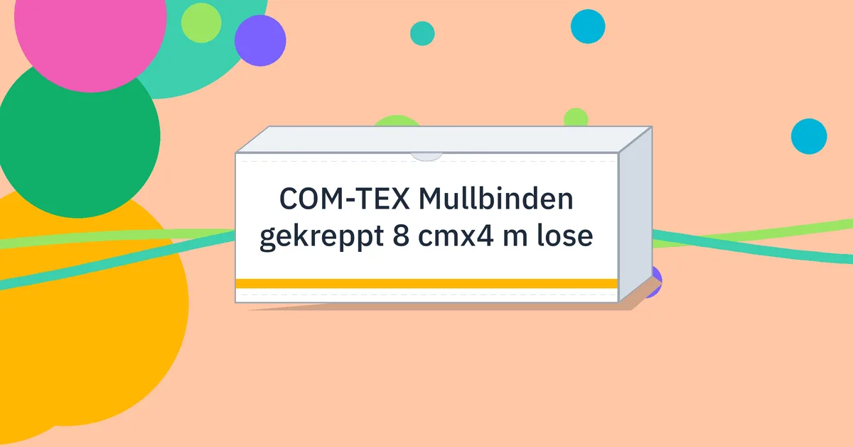 Symbolbild: Packung mit der Aufschrift COM-TEX Mullbinden gekreppt 8 cmx4 m lose (PZN 00026985) – Verfügbarkeit und Bezug in Apotheken in Frankfurt am Main