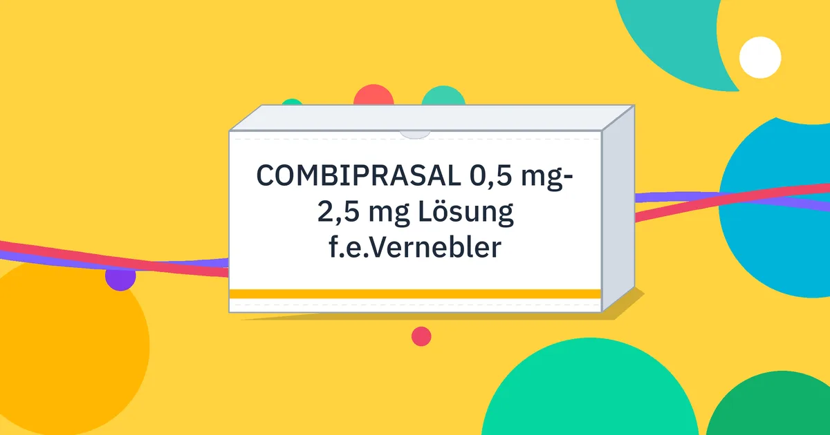 Symbolbild: Packung mit der Aufschrift COMBIPRASAL 0,5 mg-2,5 mg Lösung f.e.Vernebler (PZN 11184925) – Verfügbarkeit und Bezug in Apotheken in Frankfurt am Main