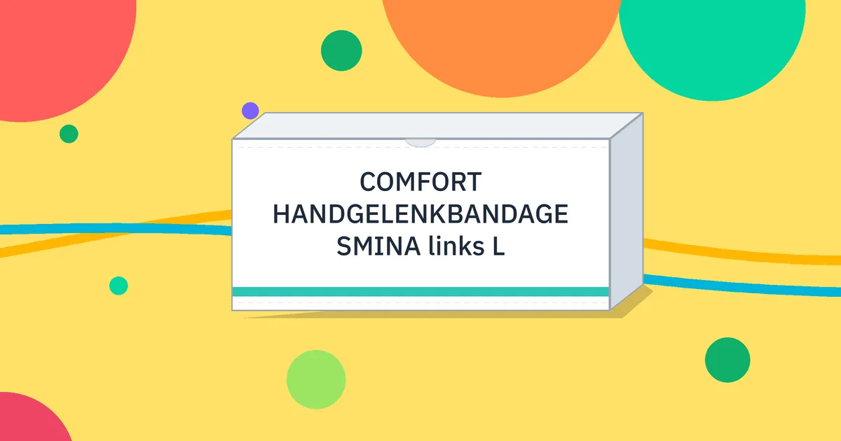 Symbolbild: Packung mit der Aufschrift COMFORT HANDGELENKBANDAGE SMINA links L (PZN 20162710) – Verfügbarkeit und Bezug in Apotheken in Frankfurt am Main