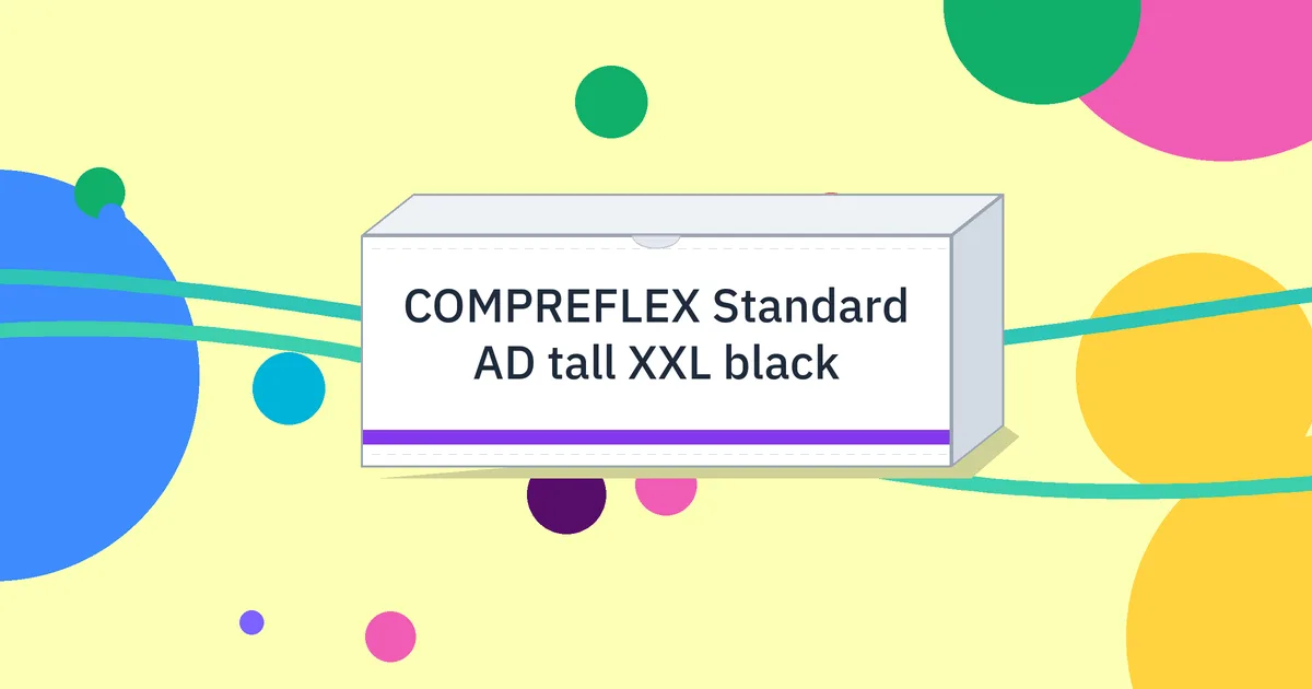 Symbolbild: Packung mit der Aufschrift COMPREFLEX Standard AD tall XXL black (PZN 19534997) – Verfügbarkeit und Bezug in Apotheken in Frankfurt am Main
