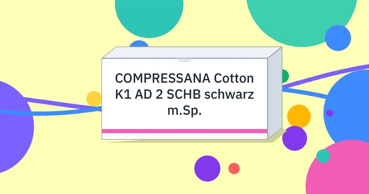 Symbolbild: Packung mit der Aufschrift COMPRESSANA Cotton K1 AD 2 SCHB schwarz m.Sp. (PZN 16958900) – Verfügbarkeit und Bezug in Apotheken in Frankfurt am Main