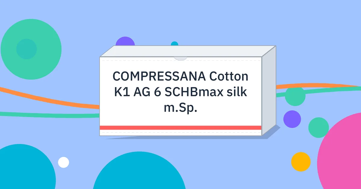 Symbolbild: Packung mit der Aufschrift COMPRESSANA Cotton K1 AG 6 SCHBmax silk m.Sp. (PZN 16960009) – Verfügbarkeit und Bezug in Apotheken in Frankfurt am Main