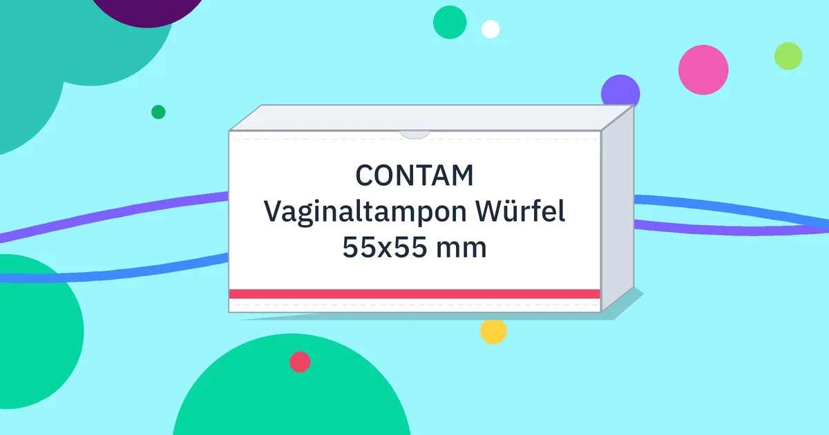Symbolbild: Packung mit der Aufschrift CONTAM Vaginaltampon Würfel 55x55 mm (PZN 11615242) – Verfügbarkeit und Bezug in Apotheken in Frankfurt am Main