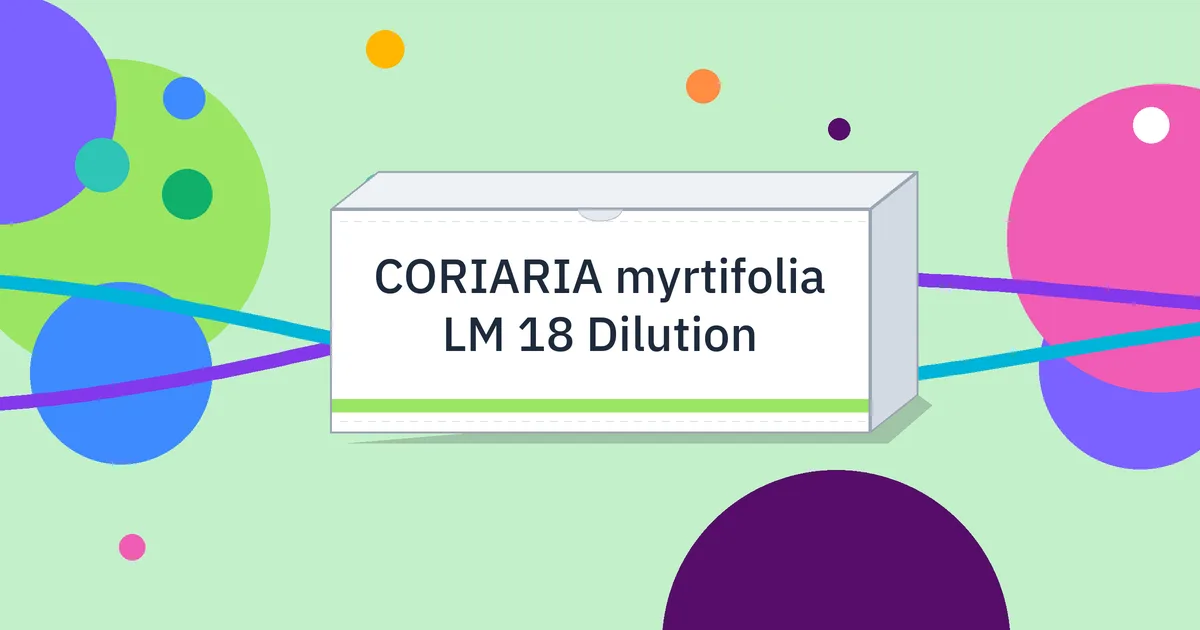 Symbolbild: Packung mit der Aufschrift CORIARIA myrtifolia LM 18 Dilution (PZN 13451750) – Verfügbarkeit und Bezug in Apotheken in Frankfurt am Main