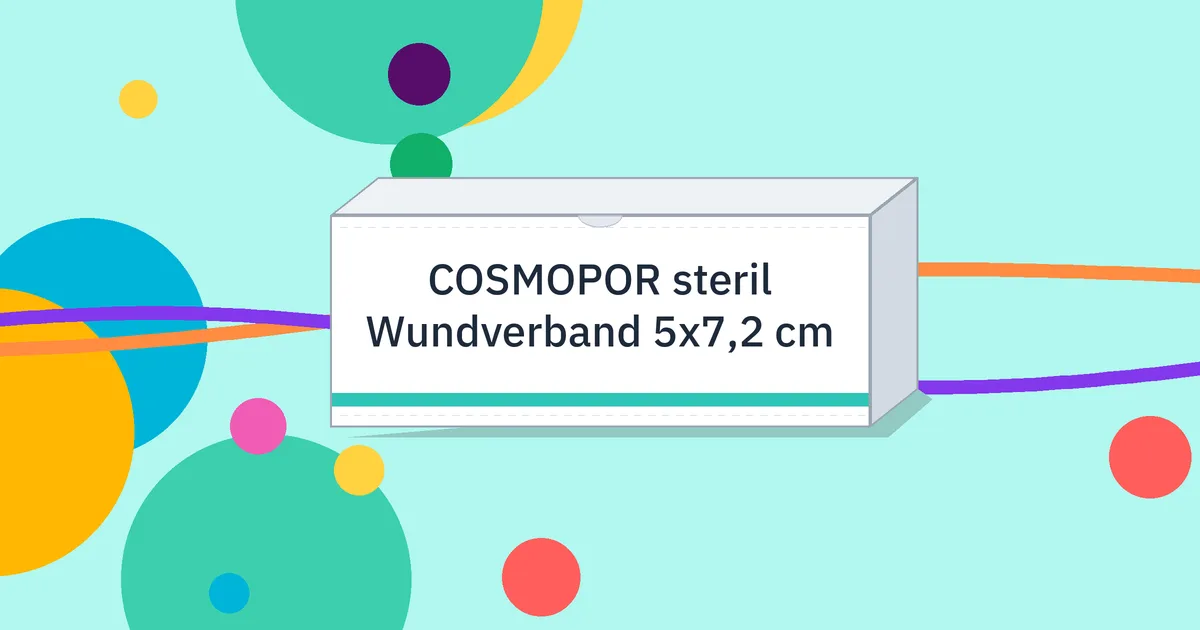 Symbolbild: Packung mit der Aufschrift COSMOPOR steril Wundverband 5x7,2 cm (PZN 19520156) – Verfügbarkeit und Bezug in Apotheken in Frankfurt am Main