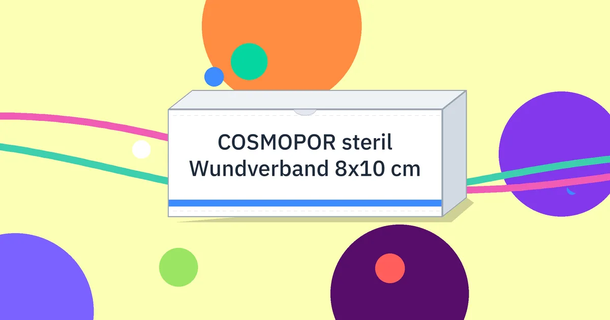Symbolbild: Packung mit der Aufschrift COSMOPOR steril Wundverband 8x10 cm (PZN 19899977) – Verfügbarkeit und Bezug in Apotheken in Frankfurt am Main