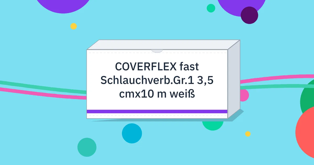 Symbolbild: Packung mit der Aufschrift COVERFLEX fast Schlauchverb.Gr.1 3,5 cmx10 m weiß (PZN 15372612) – Verfügbarkeit und Bezug in Apotheken in Frankfurt am Main