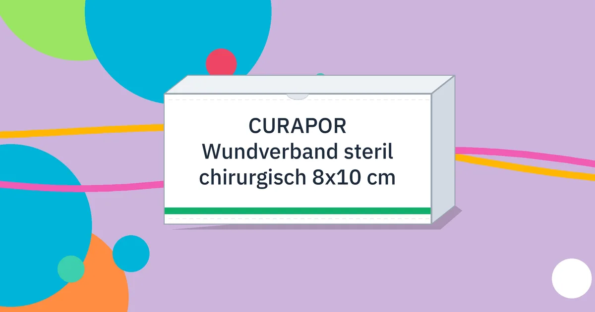 Symbolbild: Packung mit der Aufschrift CURAPOR Wundverband steril chirurgisch 8x10 cm (PZN 10412005) – Verfügbarkeit und Bezug in Apotheken in Frankfurt am Main
