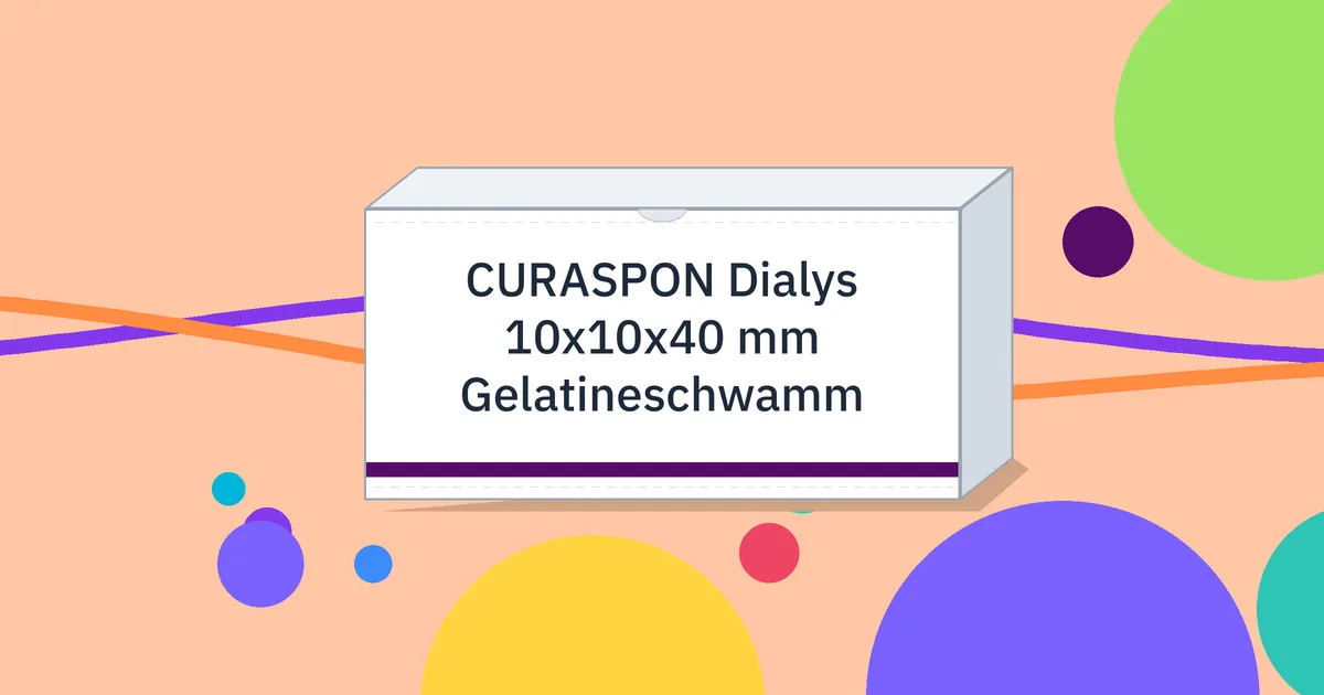 Symbolbild: Packung mit der Aufschrift CURASPON Dialys 10x10x40 mm Gelatineschwamm (PZN 10124312) – Verfügbarkeit und Bezug in Apotheken in Frankfurt am Main