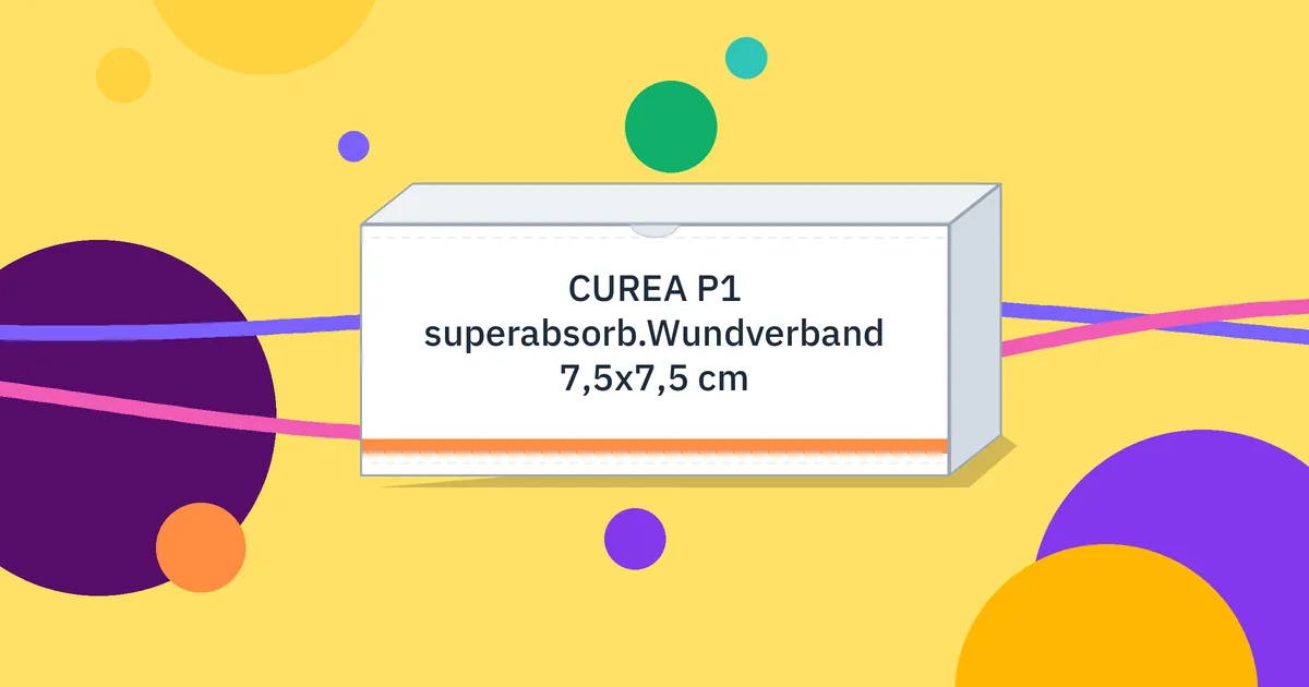 Symbolbild: Packung mit der Aufschrift CUREA P1 superabsorb.Wundverband 7,5x7,5 cm (PZN 11113859) – Verfügbarkeit und Bezug in Apotheken in Frankfurt am Main