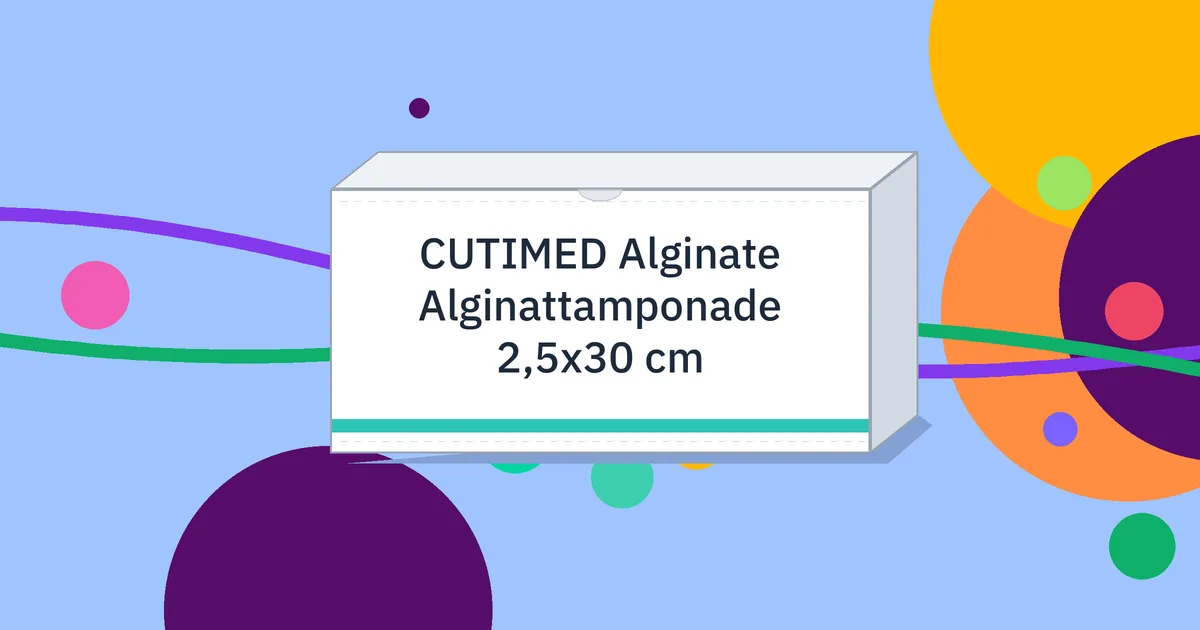 Symbolbild: Packung mit der Aufschrift CUTIMED Alginate Alginattamponade 2,5x30 cm (PZN 16828020) – Verfügbarkeit und Bezug in Apotheken in Frankfurt am Main
