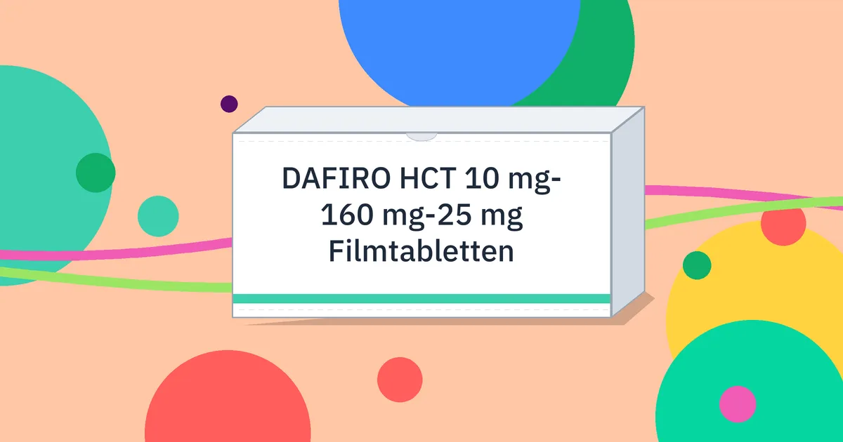 Symbolbild: Packung mit der Aufschrift DAFIRO HCT 10 mg-160 mg-25 mg Filmtabletten (PZN 11046962) – Verfügbarkeit und Bezug in Apotheken in Frankfurt am Main