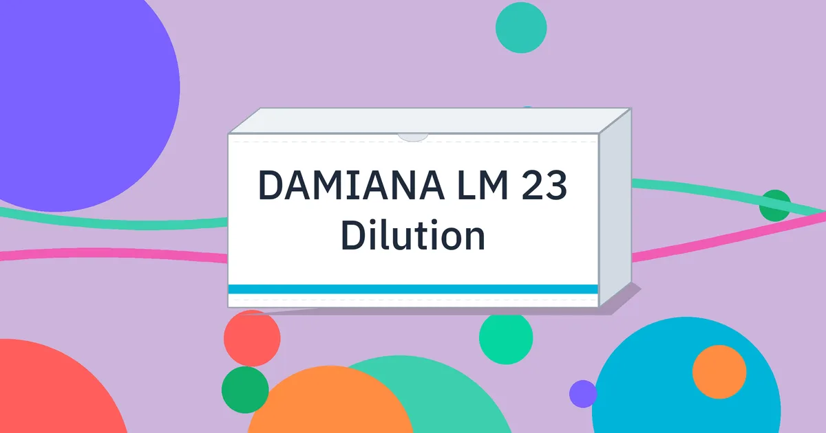 Symbolbild: Packung mit der Aufschrift DAMIANA LM 23 Dilution (PZN 13461145) – Verfügbarkeit und Bezug in Apotheken in Frankfurt am Main