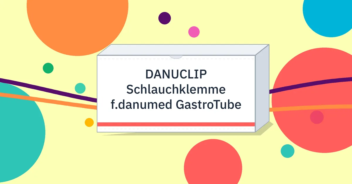 Symbolbild: Packung mit der Aufschrift DANUCLIP Schlauchklemme f.danumed GastroTube (PZN 18738976) – Verfügbarkeit und Bezug in Apotheken in Frankfurt am Main