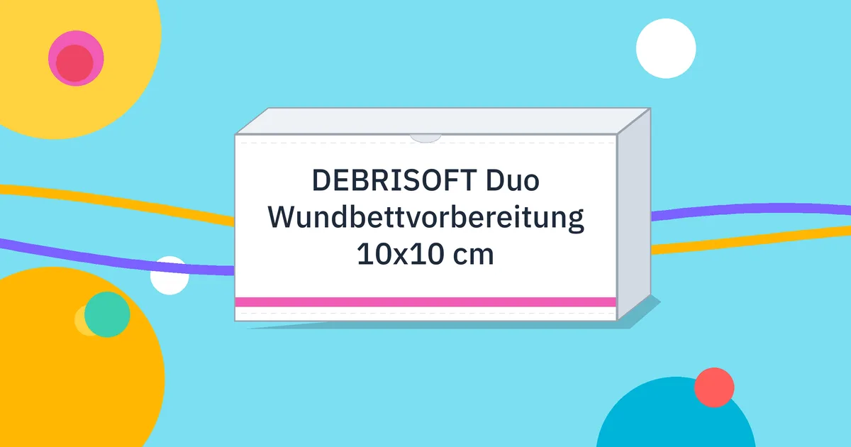 Symbolbild: Packung mit der Aufschrift DEBRISOFT Duo Wundbettvorbereitung 10x10 cm (PZN 19344972) – Verfügbarkeit und Bezug in Apotheken in Frankfurt am Main