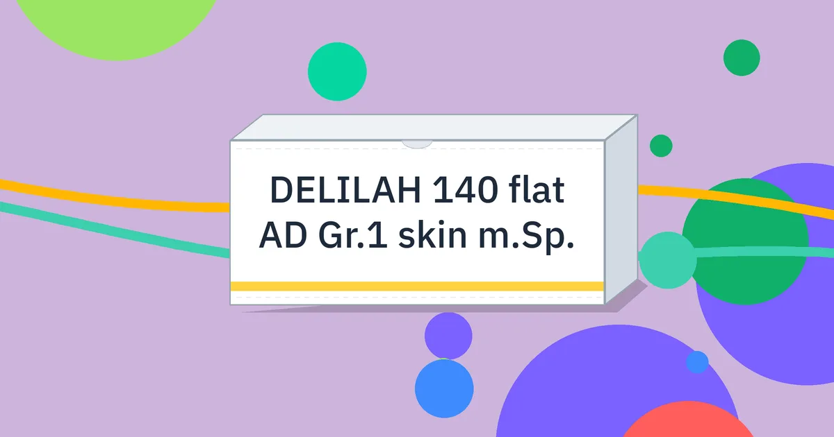 Symbolbild: Packung mit der Aufschrift DELILAH 140 flat AD Gr.1 skin m.Sp. (PZN 14246880) – Verfügbarkeit und Bezug in Apotheken in Frankfurt am Main