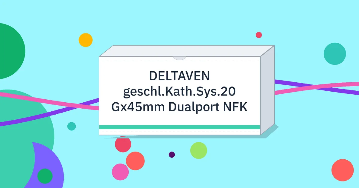 Symbolbild: Packung mit der Aufschrift DELTAVEN geschl.Kath.Sys.20 Gx45mm Dualport NFK (PZN 13977742) – Verfügbarkeit und Bezug in Apotheken in Frankfurt am Main