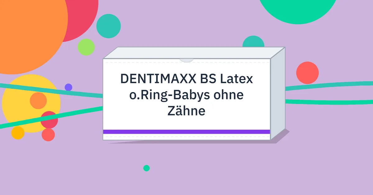 Symbolbild: Packung mit der Aufschrift DENTIMAXX BS Latex o.Ring-Babys ohne Zähne (PZN 04452182) – Verfügbarkeit und Bezug in Apotheken in Frankfurt am Main