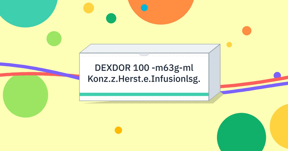 Symbolbild: Packung mit der Aufschrift DEXDOR 100 -m63g-ml Konz.z.Herst.e.Infusionlsg. (PZN 09264410) – Verfügbarkeit und Bezug in Apotheken in Frankfurt am Main