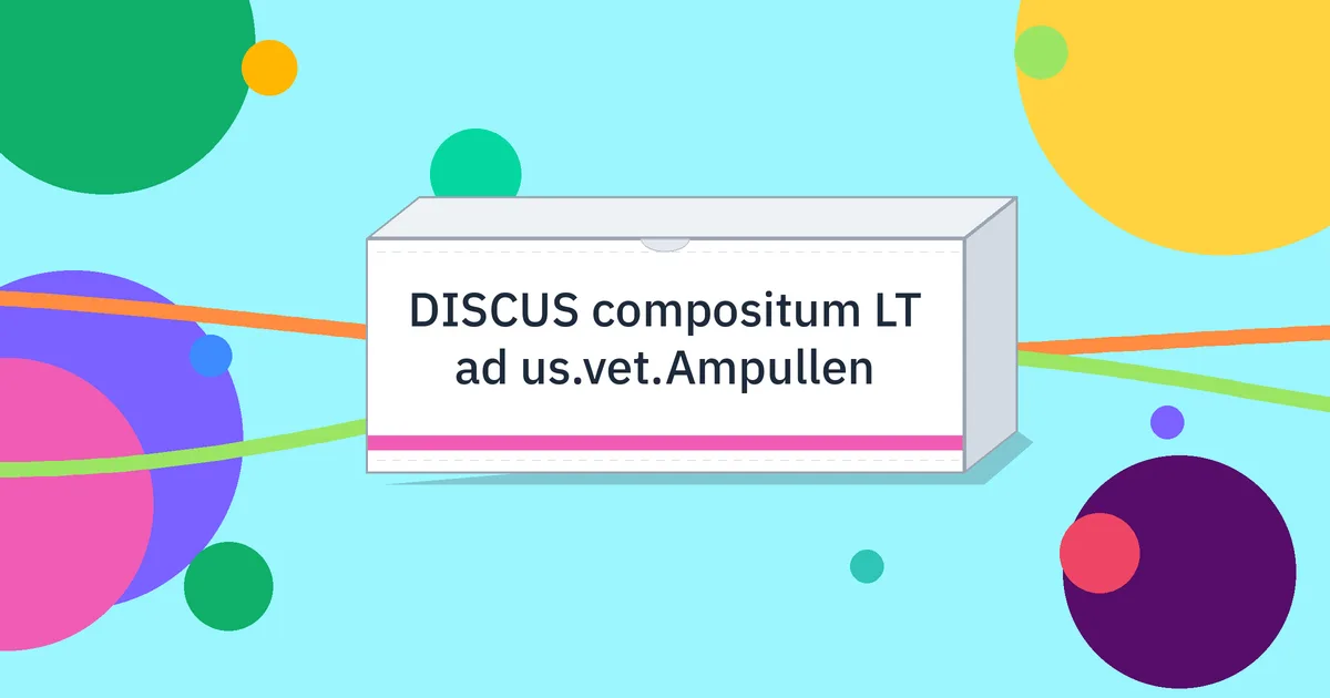 Symbolbild: Packung mit der Aufschrift DISCUS compositum LT ad us.vet.Ampullen (PZN 09921316) – Verfügbarkeit und Bezug in Apotheken in Frankfurt am Main