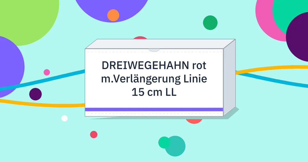 Symbolbild: Packung mit der Aufschrift DREIWEGEHAHN rot m.Verlängerung Linie 15 cm LL (PZN 17487348) – Verfügbarkeit und Bezug in Apotheken in Frankfurt am Main