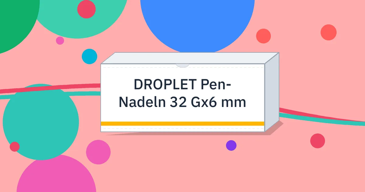 Symbolbild: Packung mit der Aufschrift DROPLET Pen-Nadeln 32 Gx6 mm (PZN 13900828) – Verfügbarkeit und Bezug in Apotheken in Frankfurt am Main