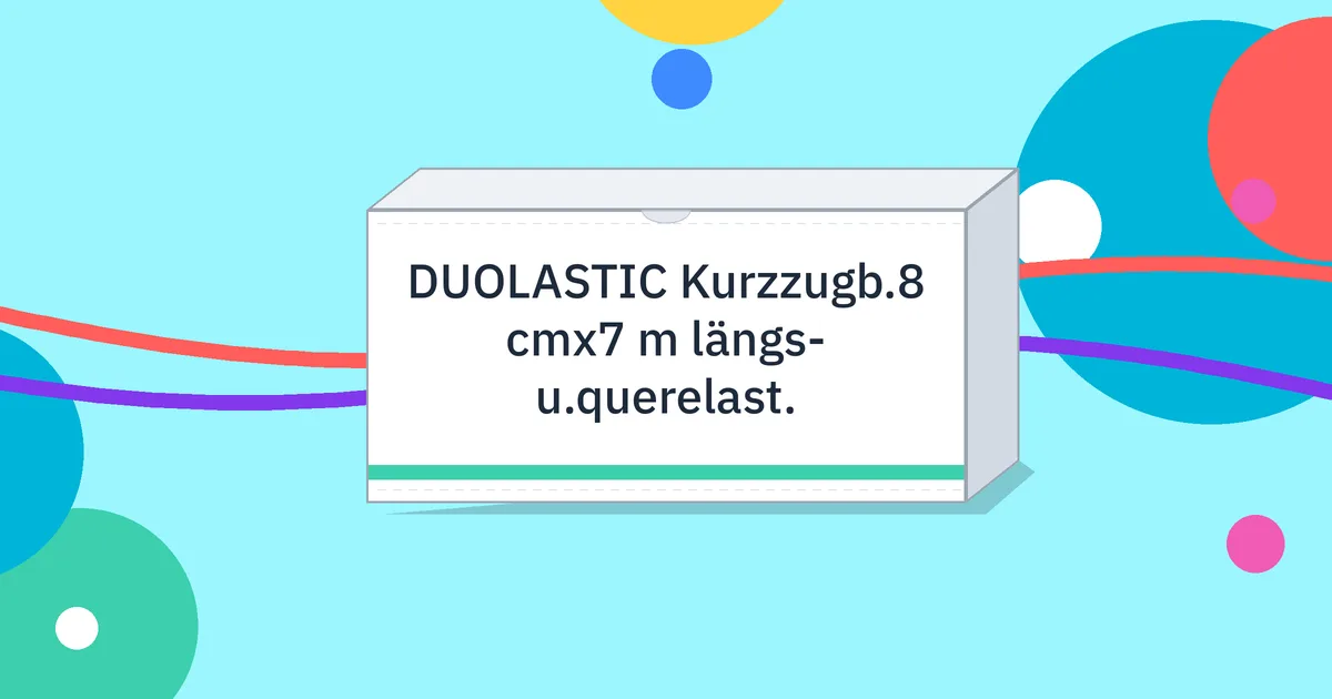 Symbolbild: Packung mit der Aufschrift DUOLASTIC Kurzzugb.8 cmx7 m längs-u.querelast. (PZN 20128239) – Verfügbarkeit und Bezug in Apotheken in Frankfurt am Main