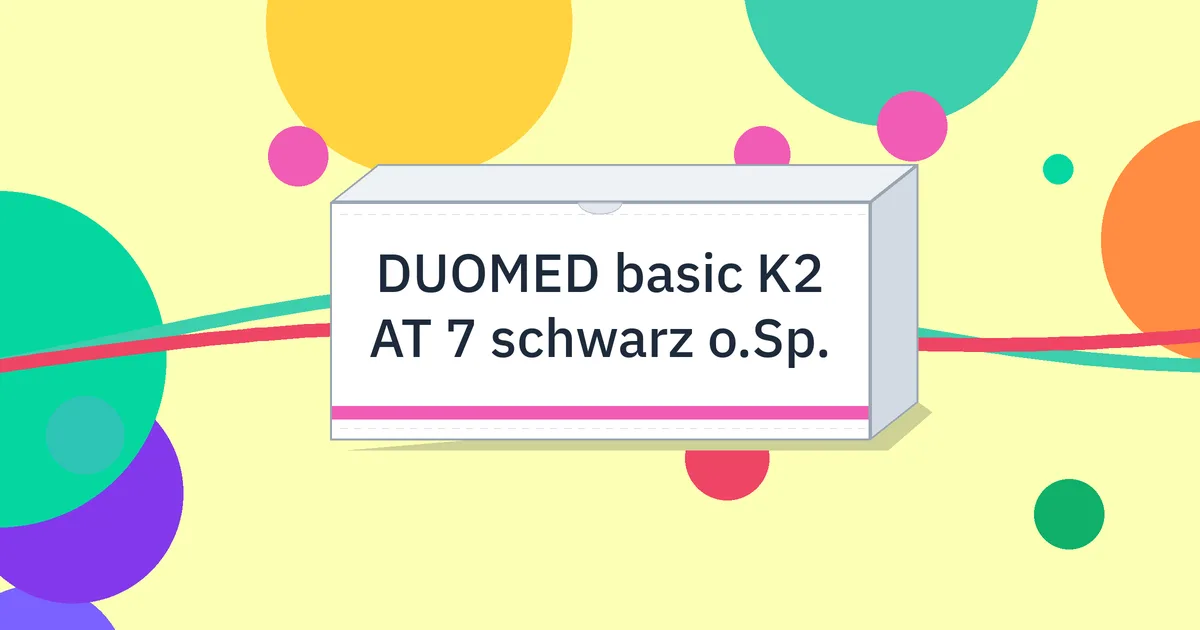 Symbolbild: Packung mit der Aufschrift DUOMED basic K2 AT 7 schwarz o.Sp. (PZN 20906168) – Verfügbarkeit und Bezug in Apotheken in Frankfurt am Main
