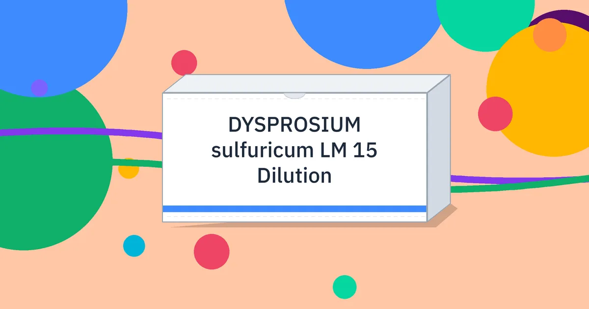 Symbolbild: Packung mit der Aufschrift DYSPROSIUM sulfuricum LM 15 Dilution (PZN 13467981) – Verfügbarkeit und Bezug in Apotheken in Frankfurt am Main