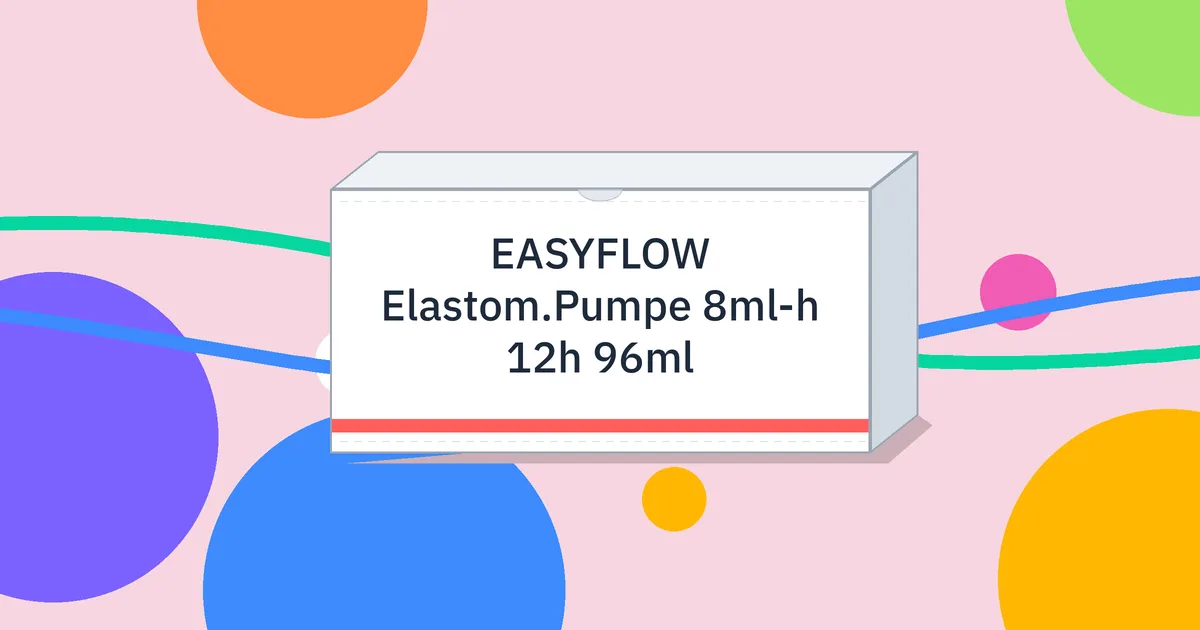 Symbolbild: Packung mit der Aufschrift EASYFLOW Elastom.Pumpe 8ml-h 12h 96ml (PZN 19789289) – Verfügbarkeit und Bezug in Apotheken in Frankfurt am Main