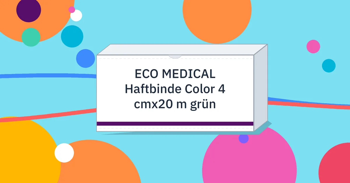 Symbolbild: Packung mit der Aufschrift ECO MEDICAL Haftbinde Color 4 cmx20 m grün (PZN 00750043) – Verfügbarkeit und Bezug in Apotheken in Frankfurt am Main