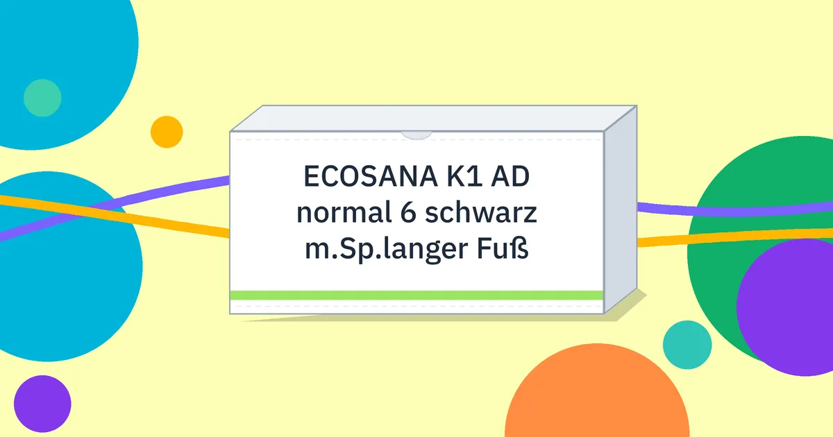 Symbolbild: Packung mit der Aufschrift ECOSANA K1 AD normal 6 schwarz m.Sp.langer Fuß (PZN 04725183) – Verfügbarkeit und Bezug in Apotheken in Frankfurt am Main