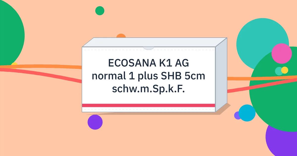Symbolbild: Packung mit der Aufschrift ECOSANA K1 AG normal 1 plus SHB 5cm schw.m.Sp.k.F. (PZN 04725734) – Verfügbarkeit und Bezug in Apotheken in Frankfurt am Main