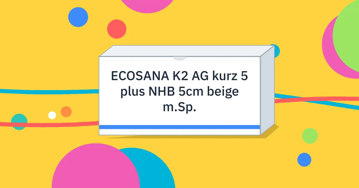 Symbolbild: Packung mit der Aufschrift ECOSANA K2 AG kurz 5 plus NHB 5cm beige m.Sp. (PZN 01469124) – Verfügbarkeit und Bezug in Apotheken in Frankfurt am Main