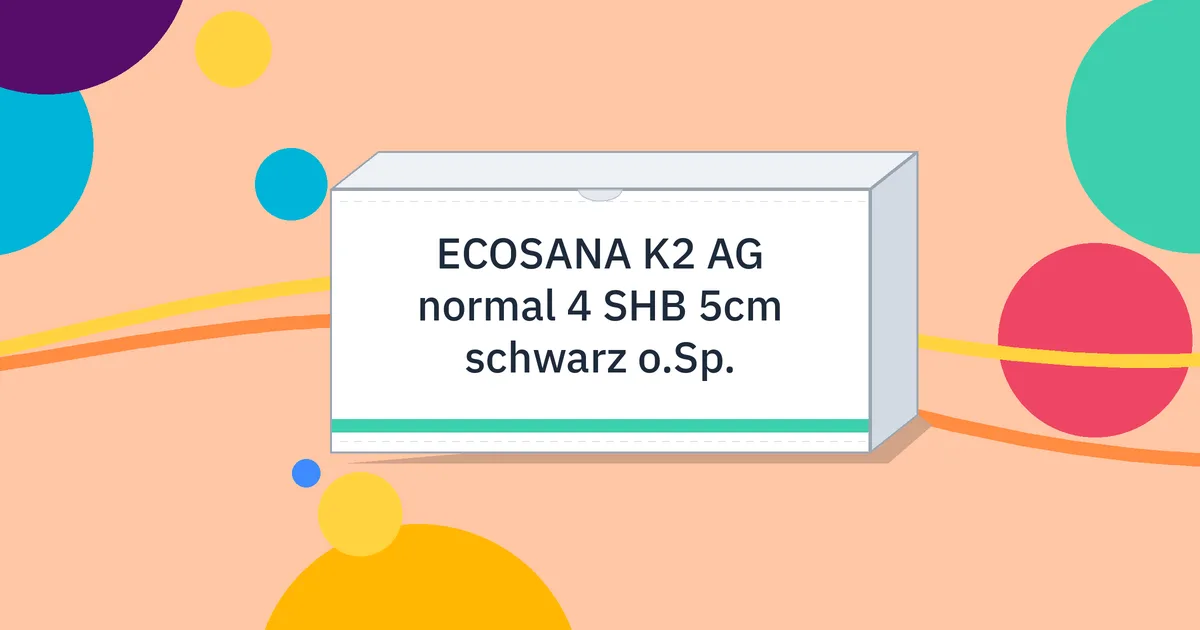 Symbolbild: Packung mit der Aufschrift ECOSANA K2 AG normal 4 SHB 5cm schwarz o.Sp. (PZN 01434433) – Verfügbarkeit und Bezug in Apotheken in Frankfurt am Main