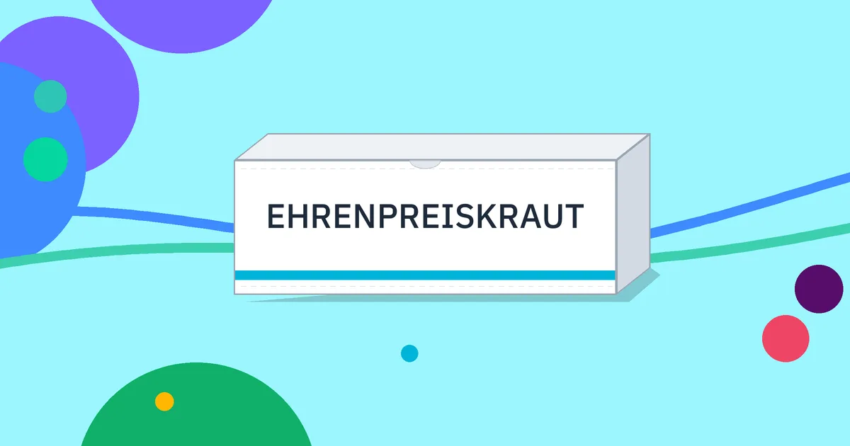 Symbolbild: Packung mit der Aufschrift EHRENPREISKRAUT (PZN 03075292) – Verfügbarkeit und Bezug in Apotheken in Frankfurt am Main