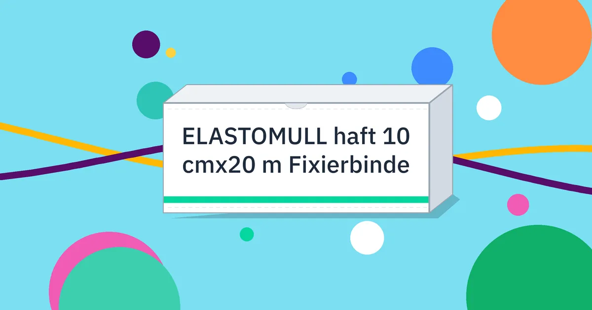 Symbolbild: Packung mit der Aufschrift ELASTOMULL haft 10 cmx20 m Fixierbinde (PZN 17451600) – Verfügbarkeit und Bezug in Apotheken in Frankfurt am Main